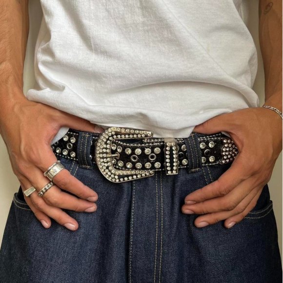 Accessories | Y2k 200s Style Rhinestone Crystal Grunge Black Punk Belt ...